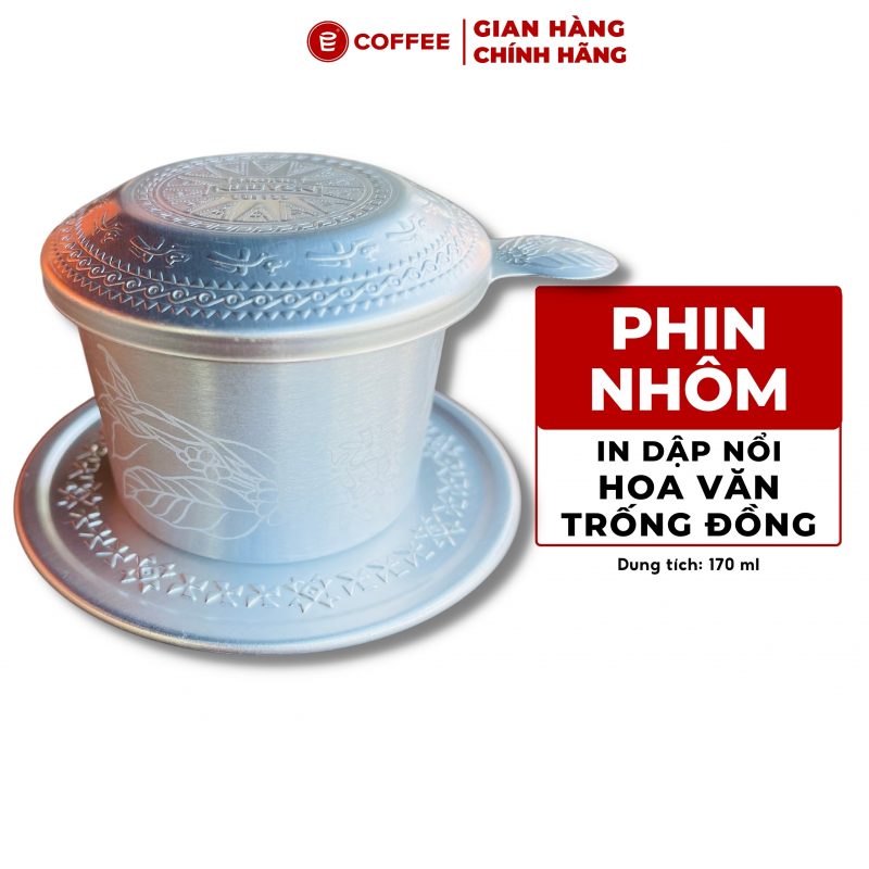COMBO Cafe phin E-Coffee 250gr và 01 phin nhôm hoa văn Trống Đồng Trung Nguyên - E-Coffee Việt Nam